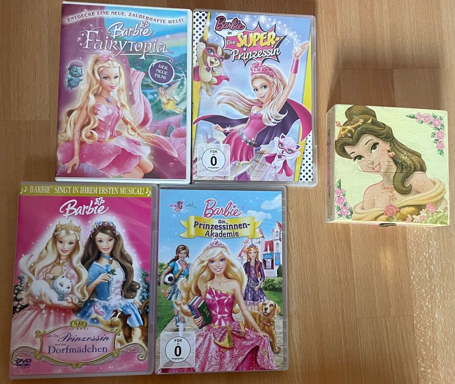 4 Barbie Filme DVD + Schmuckkästchen mit Belle💕 (Gebraucht) in Riggisberg für CHF 19.95 – mit ...
