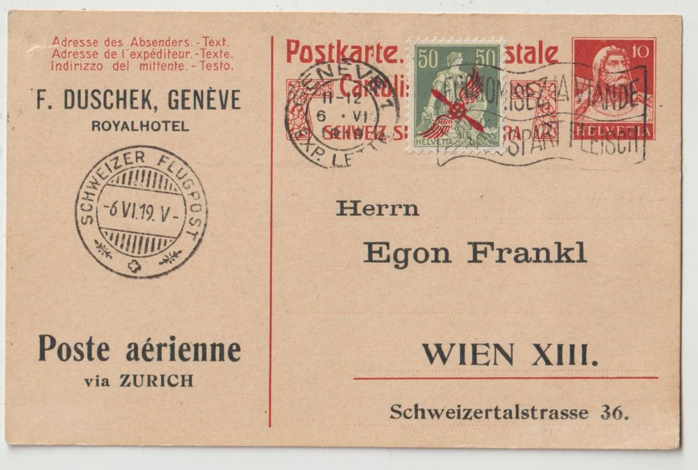 Luftpost Karte 1919 mit F2 Schweizer Flugpost GS (Gebraucht) in Biel/Bienne für CHF 26 – mit ...