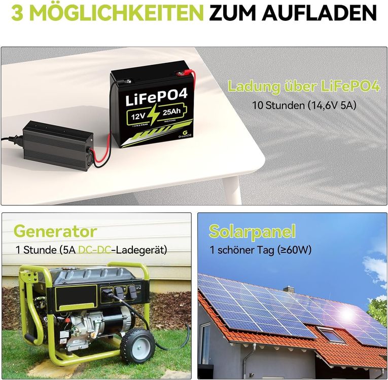 12V 25Ah LiFePO4 Batterie 320Wh BMS Solar Camper Notfall usw (Neu und ...