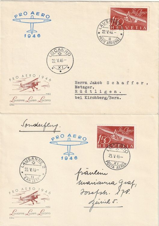 2 x Pro Aero 1946, Locarno-Lausanne und umgekehrt, ab 1.- (Gebraucht) in Turgi für CHF 2 – mit ...