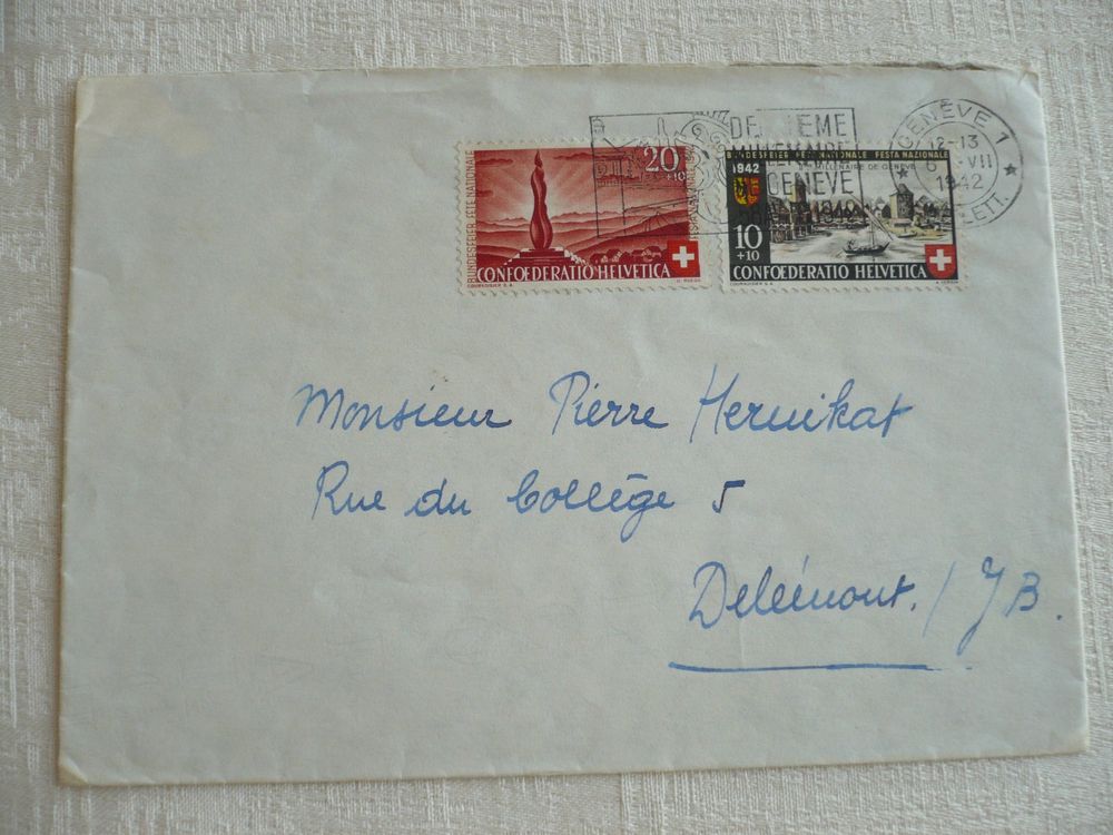1942 Brief Genève 1 -> Delémont SBK B15 & B16 (Gebraucht) in Zürich für ...