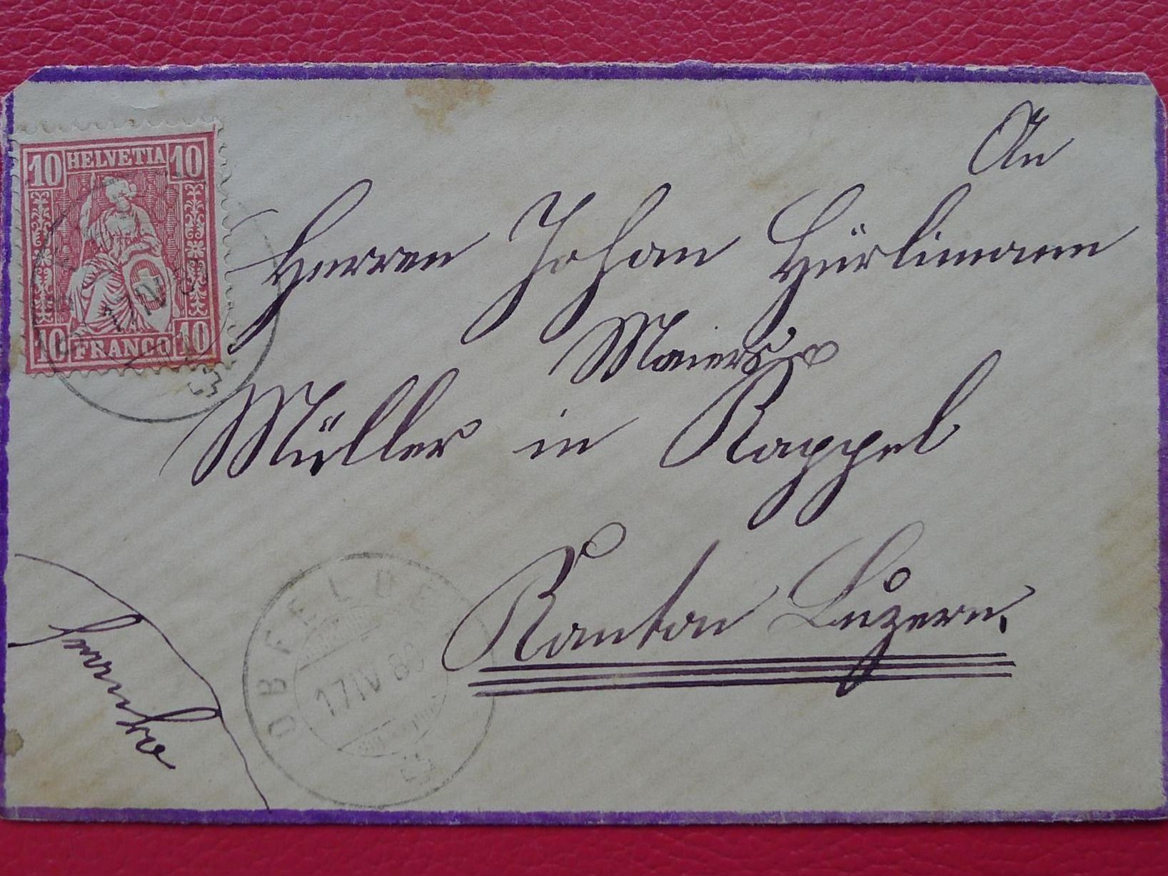 1869: Zierbrief von OBFELDEN mit Nr.38 +violetter RAHMEN! (Gebraucht ...