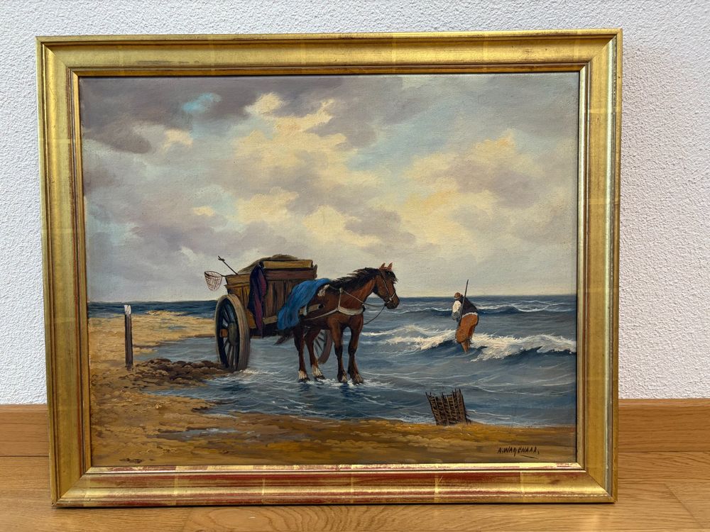 Gemälde Pferd mit Kutsche Suche am Strand 57cm breit x 47 cm (Gebraucht) in Hirzel für CHF 55 ...