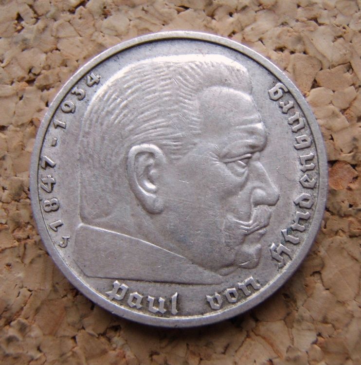 DEUTSCHES REICH 5 MARK 1939 - PAUL VON HINDENBURG - SILBER (Gebraucht ...