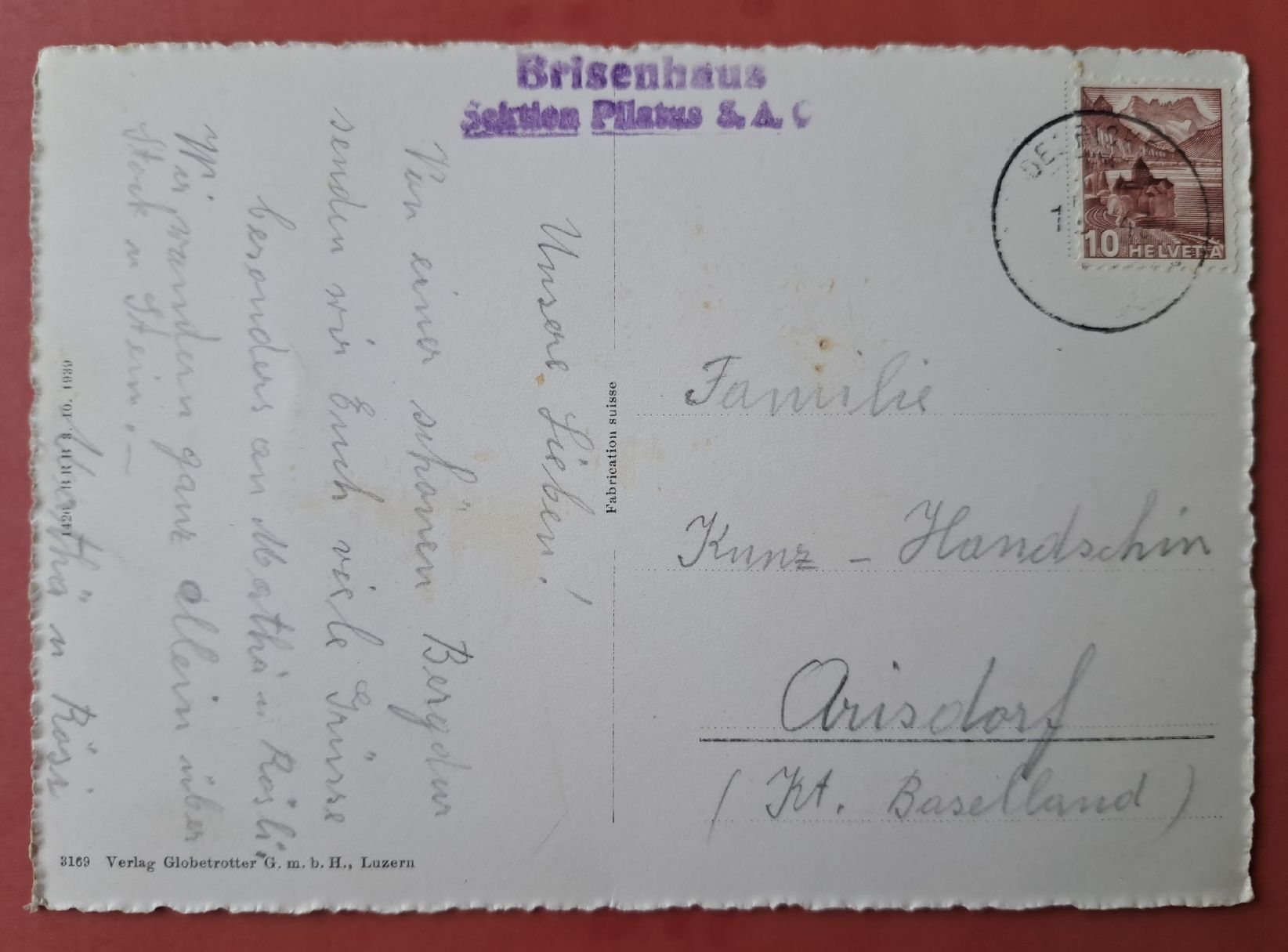 "Brisenhaus section Pilatus S.A.C" 1939 - carte postale (D'occasion) à ...
