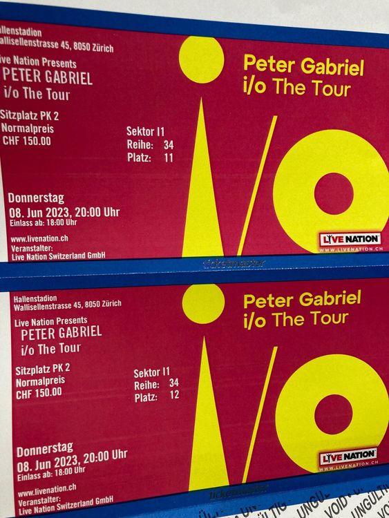 1 Karte Halber Preis Peter Gabriel Zürich 08 Juni 20h00 (Neu (gemäss ...