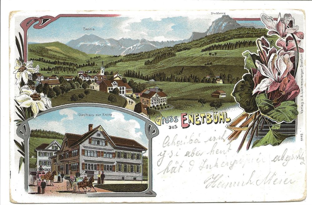 Gruss Aus Ennetbühl Sg Togg Krone Lichtensteiger Litho 1904 Kaufen