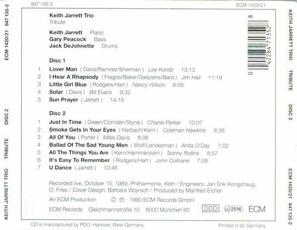 Live Concert at Philharmonie Köln [2 CD's ECM] Jarrett, DeJo (Gebraucht ...