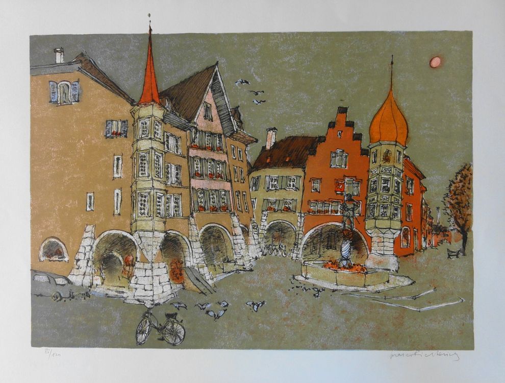 MARCO RICHTERICH, 1929-1997, Farblithografie "Altstadt Biel" | Kaufen auf Ricardo