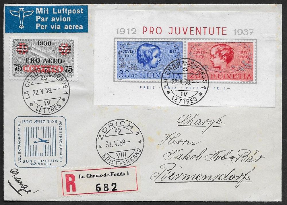 1938 R/Brief Pro Aero F26 + PJ Block Ch.- d. Fonds - ZH ab 1 (Gebraucht) in Zürich für CHF 25 ...