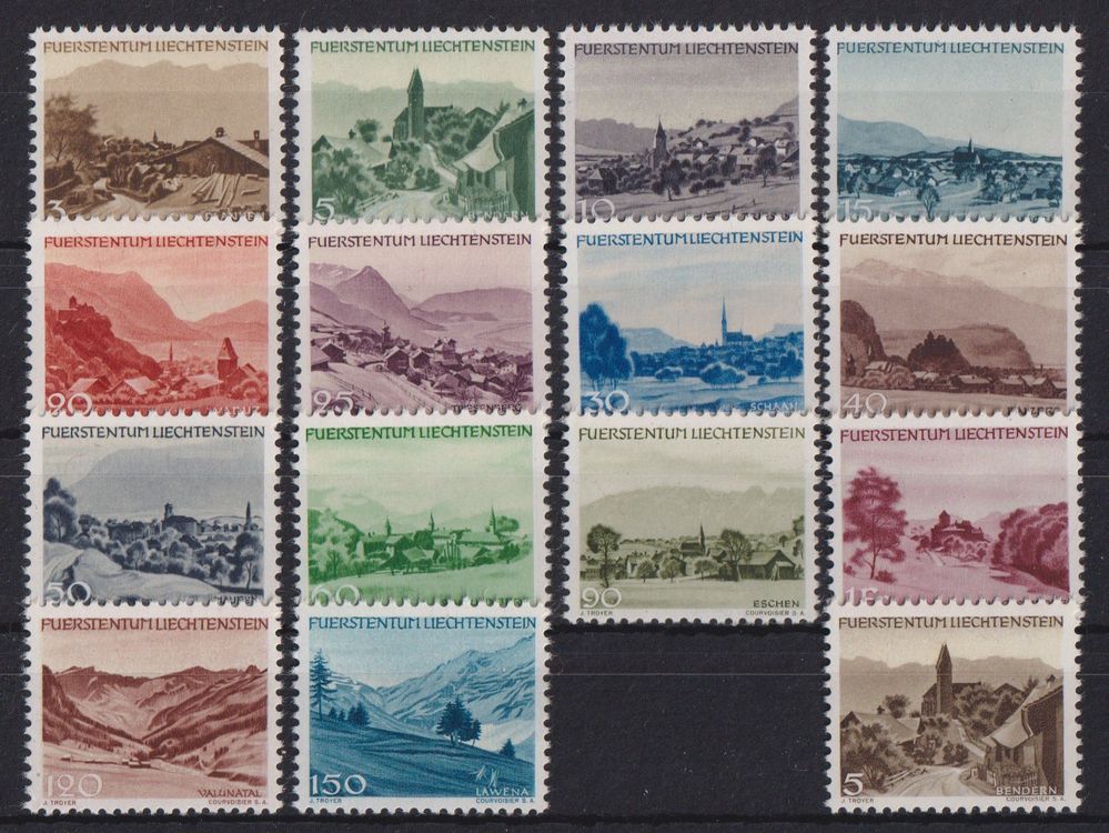 Liechtenstein 1944/9: Landschaften + Farbänderung ** - 120.- (Neu (gemäss Beschreibung)) in ...