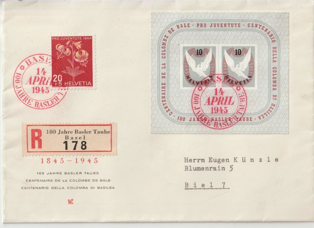 Brief mit Bloc 1945 für Biel (Gebraucht) in Biel/Bienne für CHF 10 – mit Lieferung auf Ricardo ...