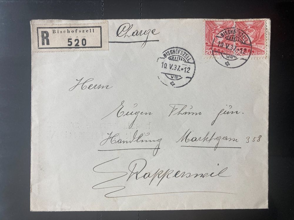 CH 1937 R-Brief Bischofszell Rapperswil 2x20Rp. (Gebraucht) in Liestal für CHF 3 – mit Lieferung ...