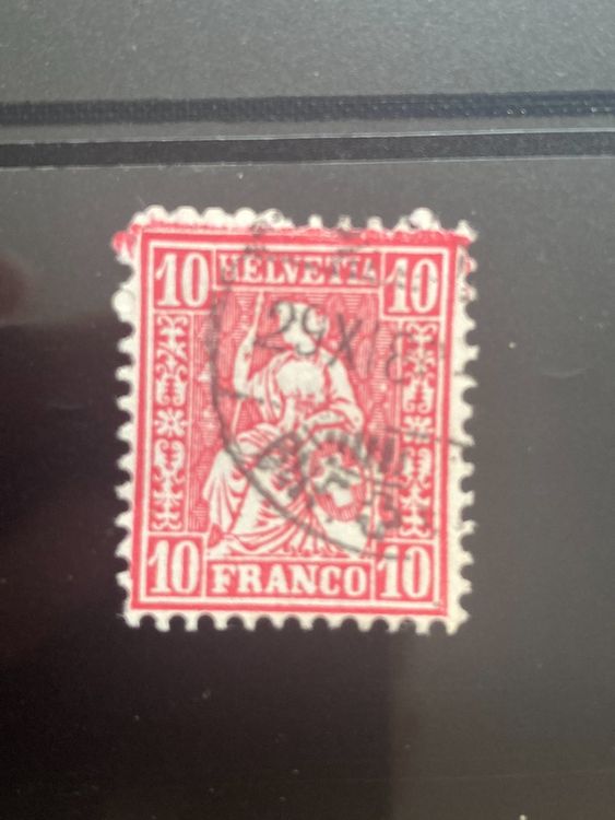 Schweiz 1867 sitzende Helvetia 10 Rp. Abart Rand oben doppe. (Gebraucht) in Liestal für CHF 2 ...