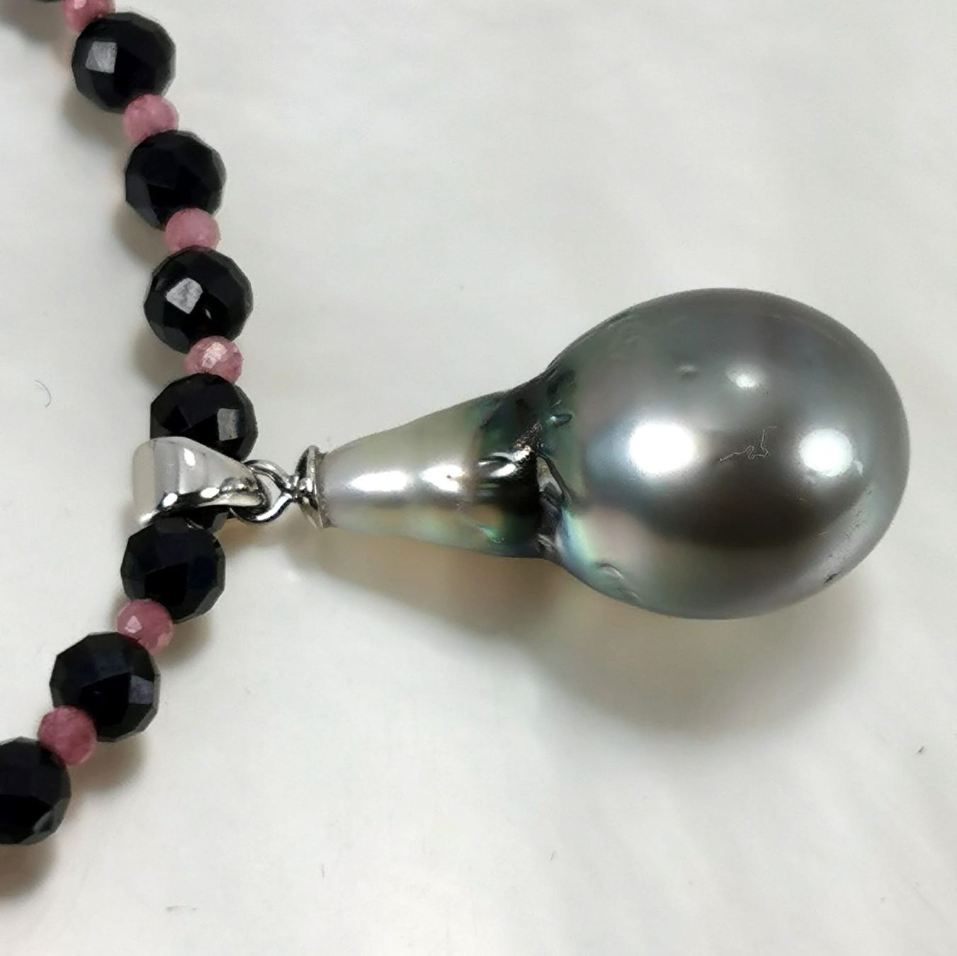 Collier perles de Tahiti BQ - Spinelles noir et rouge Ag925 (Neu ...