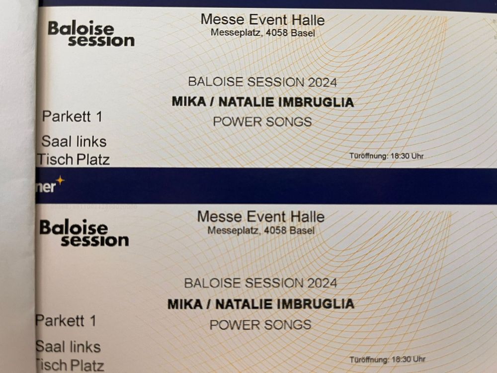2x Cat1. tickets Mika / Natalie Imbruglia Baloise Session (Neu (gemäss Beschreibung)) in Zürich ...