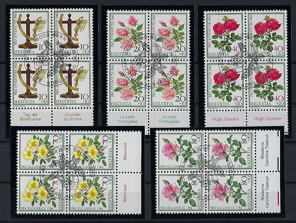 PJ 1982 Viererblockserie Tag der Briefmarke Rosen ET gest. (Gebraucht ...