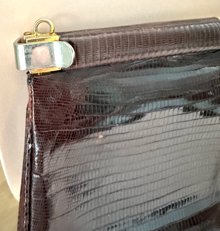 🟢 pochette vintage / Clutch/ Leder cuir lézard ? 1960 1970 (D'occasion ...