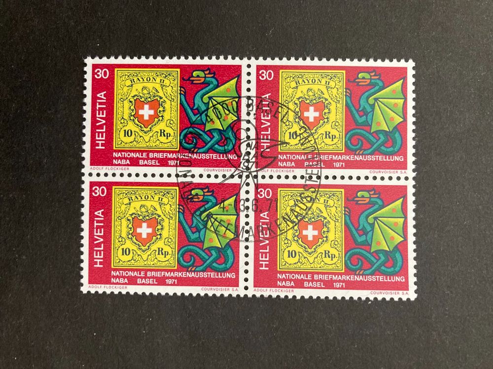Schweiz 1971 NABA Basel 4er-Block Ausstellungsstempel (Gebraucht) in Liestal für CHF 1 – mit ...