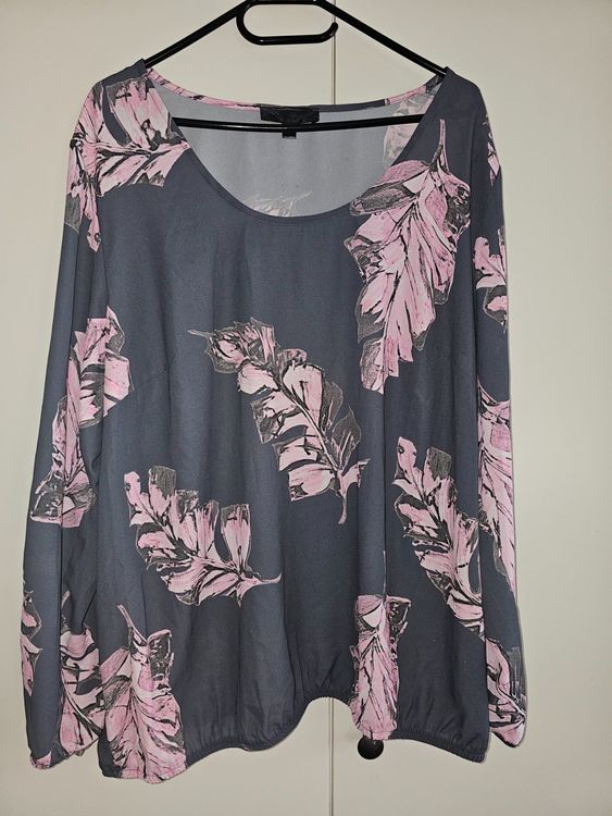 Bluse bpc Collection - grau mit Aufdruck rosa Blätter Gr. 48 (Gebraucht ...