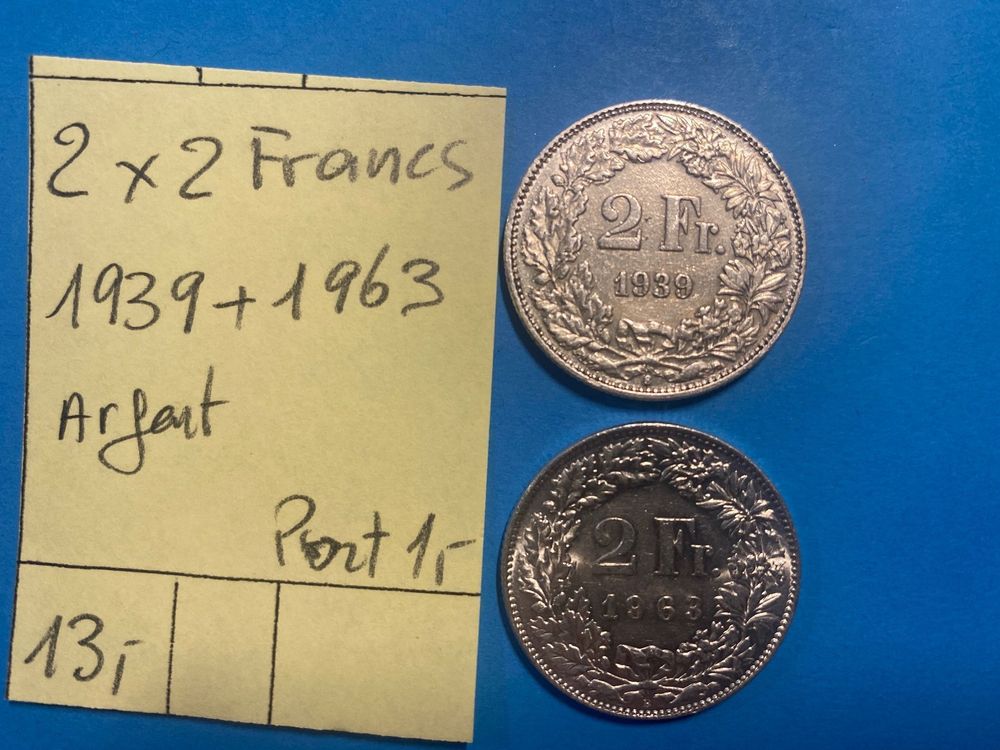SUISSE : 2 X 2 FRANCS 1939 +1963 - ARGENT (Gebraucht) in genève für CHF 16 – mit Lieferung auf ...