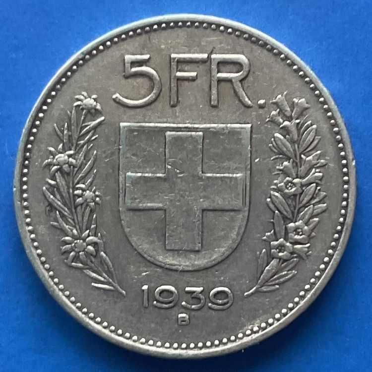Silbermünze 5 Franken, Jahrgang 1939 | Kaufen auf Ricardo
