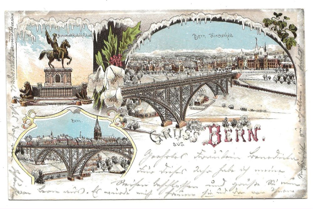 Gruss aus Bern - Kirchfeld - Winter-Litho mit Glimmer - 1900 (Gebraucht) in Engelburg für CHF 16 ...