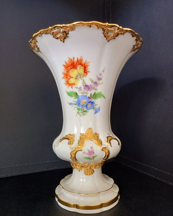 Große Meissen Prunk Vase B Form Blumen Gold Top Neuwertig | Kaufen auf ...