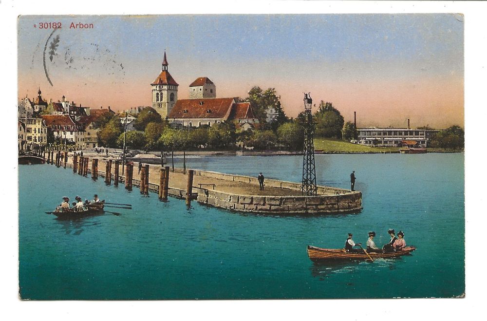 Arbon (TG) Hafen vor Dammaufschüttung Schloss und Kirche - (Gebraucht ...