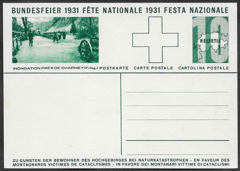 1931:Carte de la fête nationale inondation près de Charmey * (Gebraucht) in Walperswil für CHF 9 ...
