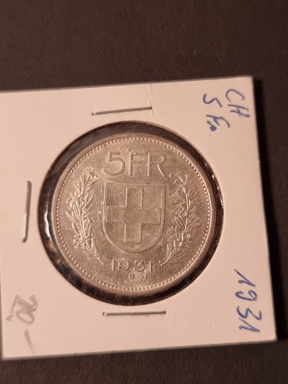 Silbermünze 5 Franken 1931 B Helvetia Schweiz Swiss Münze (Neu (gemäss Beschreibung)) in Aarau ...