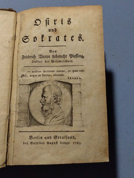 Antikes Buch von Plessing "Osiris und Sokrates" 1783 (Gebraucht) in ...