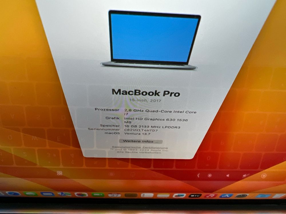 MacBook Pro 15" Silber 2017 i7, 16 GB & 250 GB - Winkel #10 | Kaufen ...