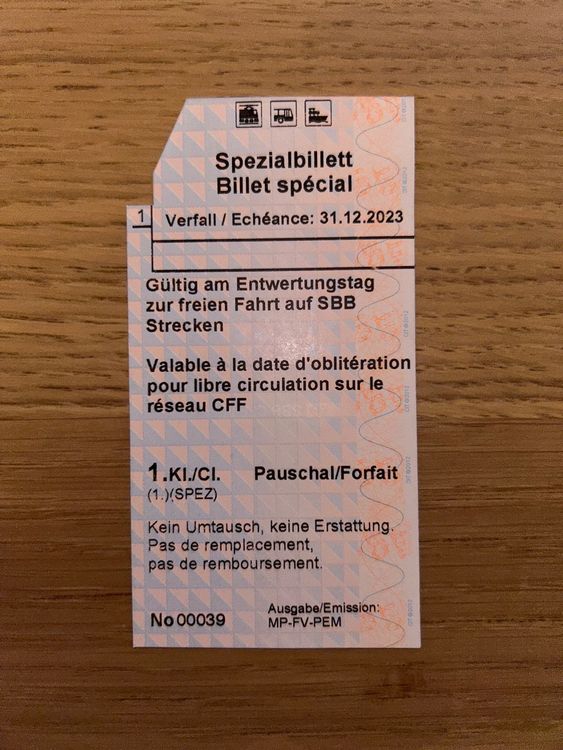 1. Klasse Spezial-Billet Tageskarte SBB CFF FFS GA (Neu und ...