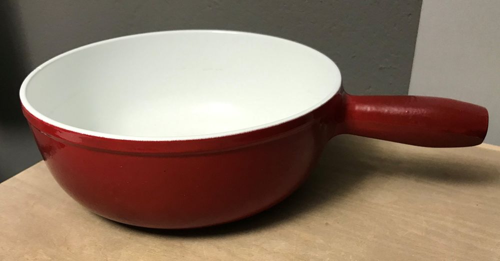 Fondue Caquelon Gusseisen Email Emaille rot - weiss EMALCO (Gebraucht ...