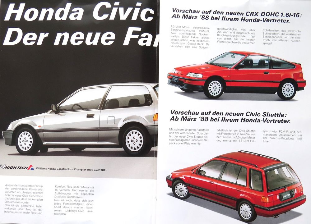 Prospekt Honda Civic 16V von 1988 inkl. Preisliste ( CH ) | Kaufen auf Ricardo