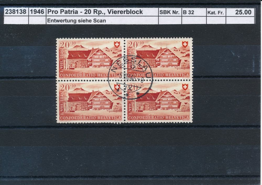 1946 Pro Patria - 20 Rp., Viererblock | Kaufen auf Ricardo