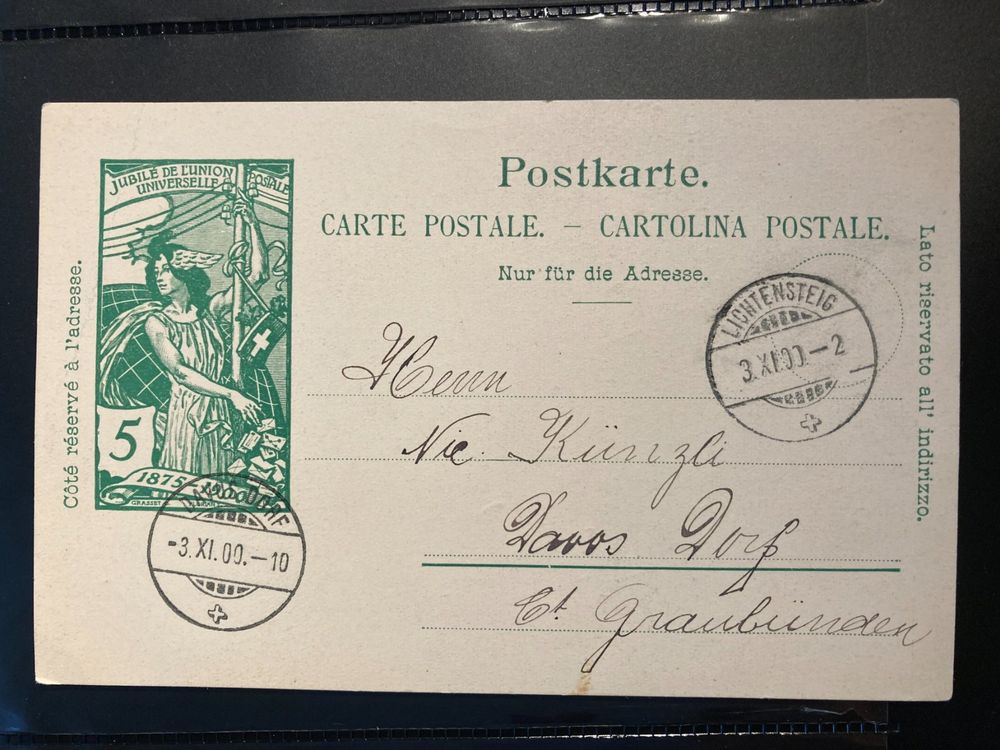 Schweiz 1900 5 Rp Ganzsache UPU 25 J. Lichtensteig 3.11.1900 (Gebraucht) in Liestal für CHF 1 ...