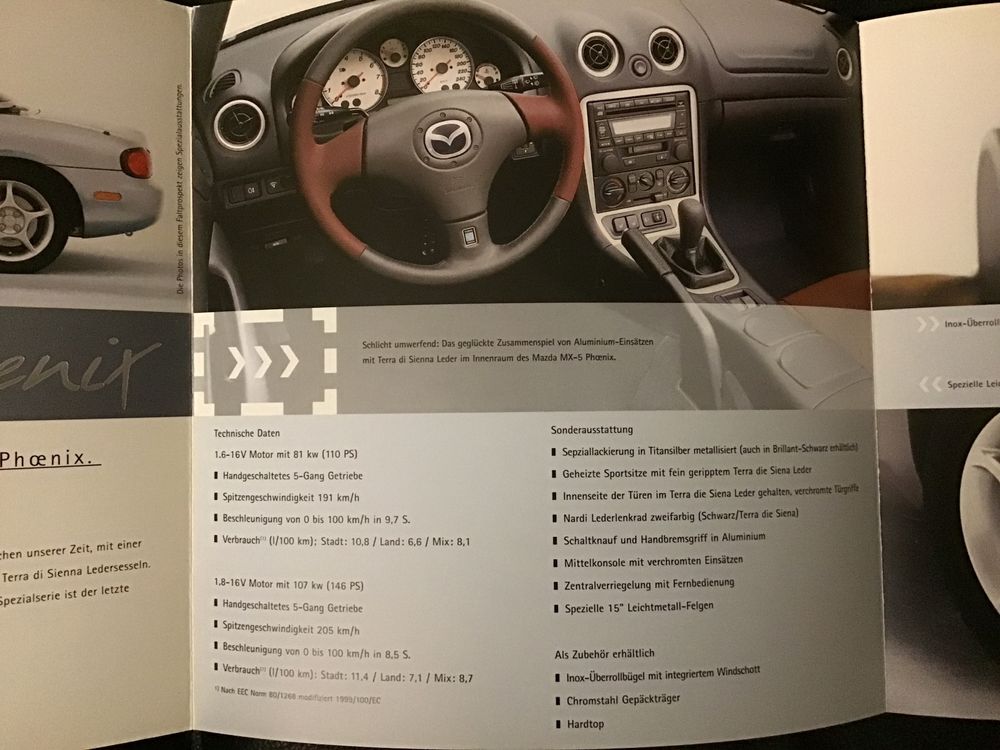 Mazda MX-5 Phoenix Verkaufsprospekt 6 Seiten ca. 2002 (Gebraucht) in ...