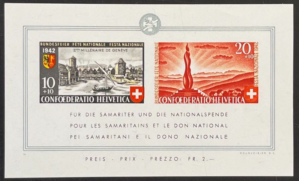 Pro Patria 1942: Block 19 2000 Jahre Genf/ Wehrmännerdenkmal (Neu (gemäss Beschreibung)) in Bern ...
