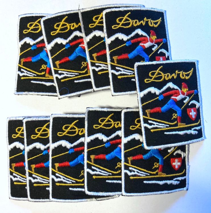 🌟10 Vintage Abzeichen Aufnäher DAVOS Langlauf Badge 🌟 (Gebraucht) in ...
