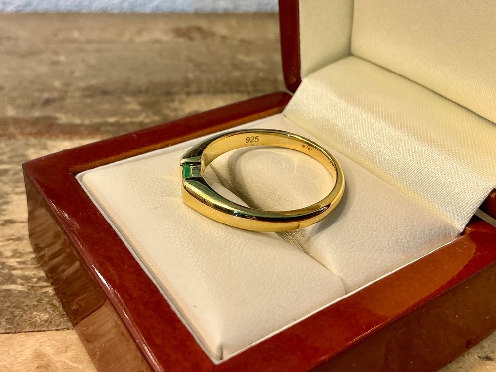 VINTAGE RING STERLING 925 VERGOLDET SMARAGT, ZART, GR.63 (Gebraucht) in ...