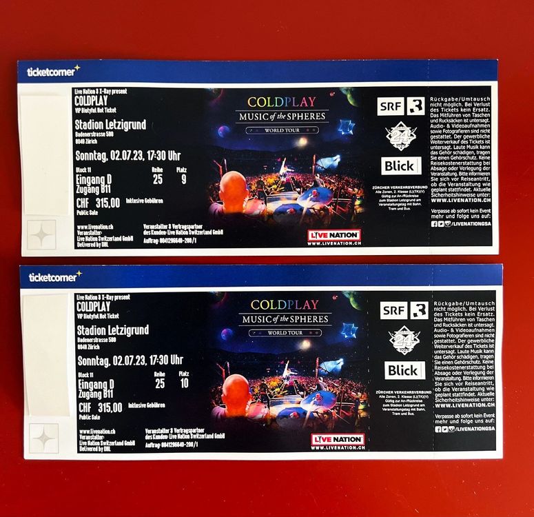 Coldplay 2 VIP Beautiful Hot Tickets! Sonntag, 02.07.2023 (Neu (gemäss ...