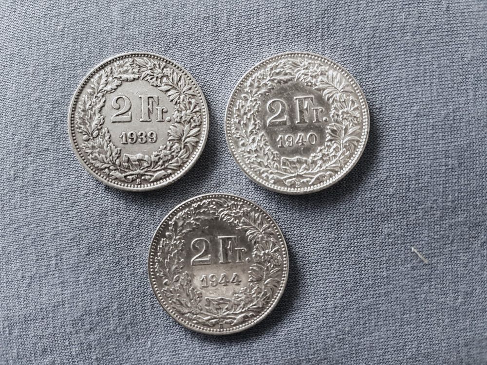 3 x 2 Fr Silbermünzen 1939-1940-1944 ab nur 1 Franken !!! | Kaufen auf Ricardo