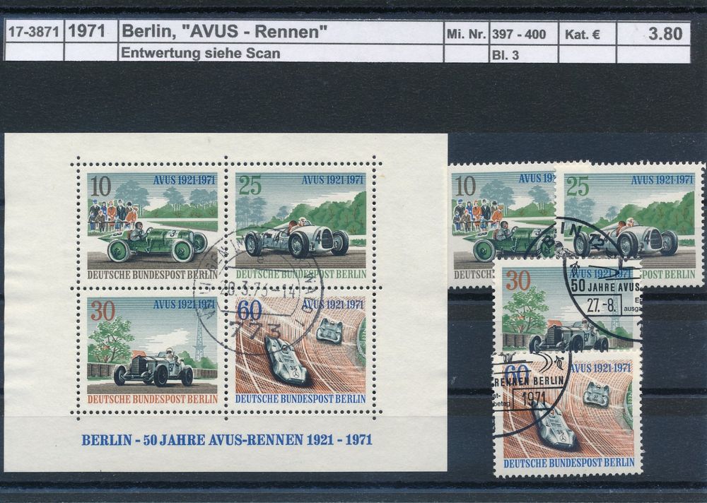 1971 Berlin, 50 Jahre AVUS - Rennen, Block (Gebraucht) in Winterthur für CHF 1 – mit Lieferung ...