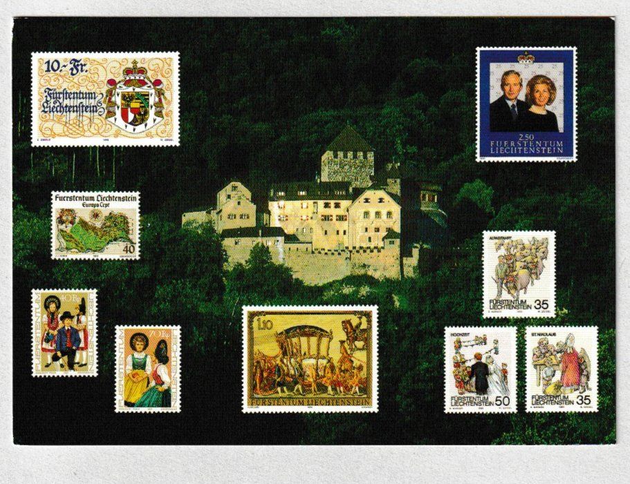 Liechtenstein Schloss Briefmarkenkarte (D3 (Gebraucht) in Ruggell für CHF 0.5 – mit Lieferung ...