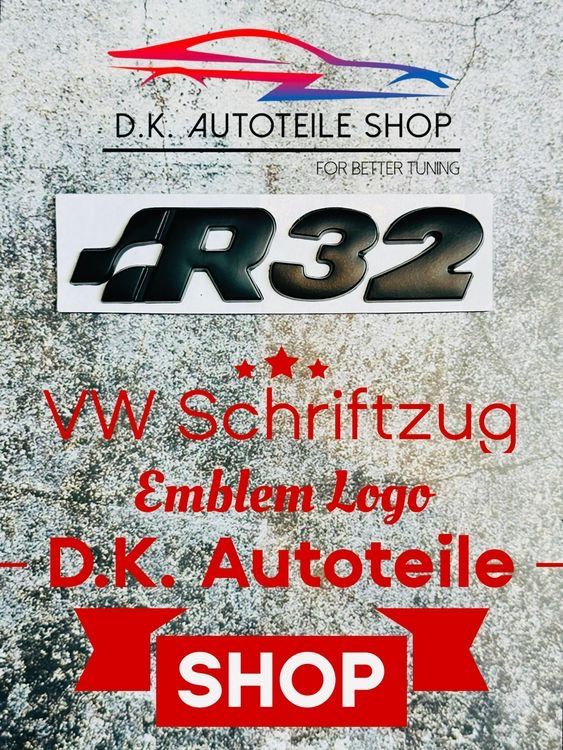 VW R32 Emblem Schriftzug Logo aus Metall NEU in Schwarzmatt | Acheter ...