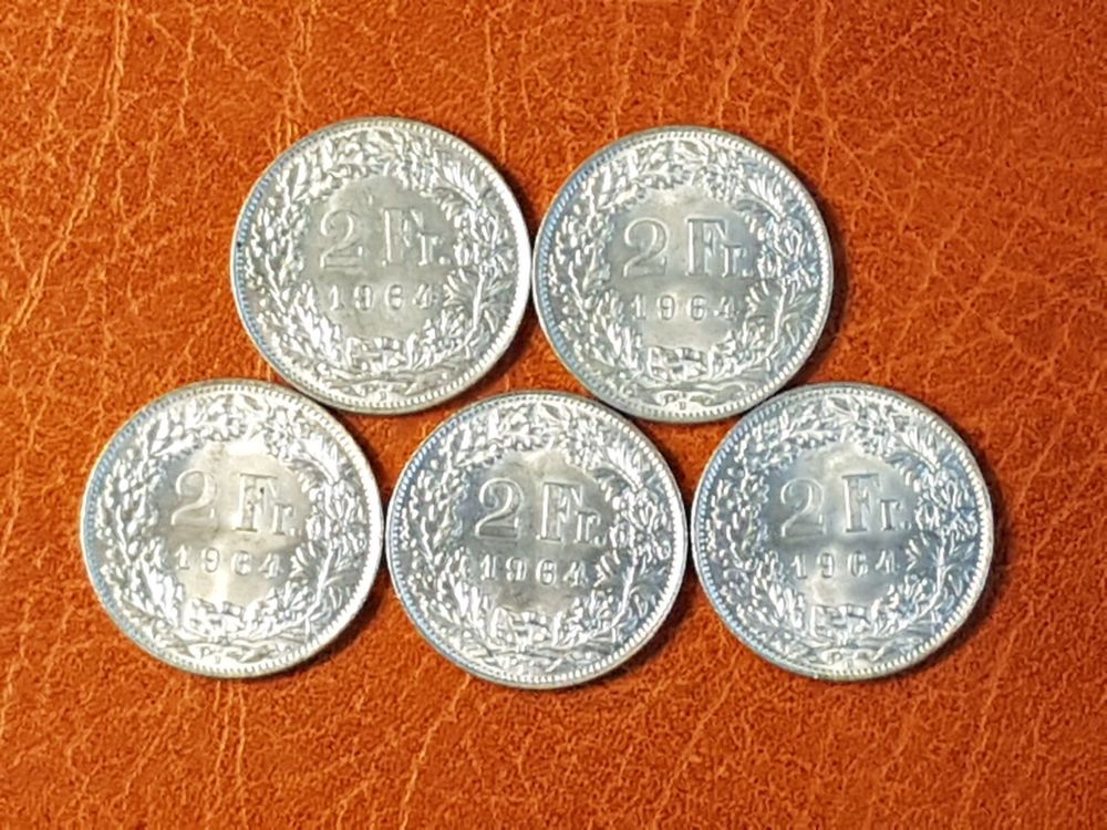 2 Franken 1964 kaum zirkuliert / 5 Stück (Neu (gemäss Beschreibung)) in Langendorf für CHF 30 ...
