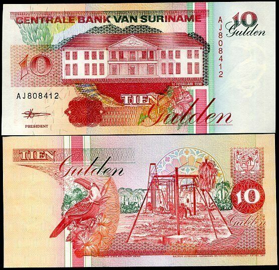Suriname 10 Gulden 1991 P-137 UNZ Serie AB (Neu (gemäss Beschreibung ...