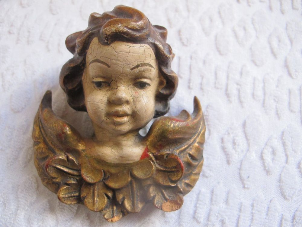 Wandengel Engelskopf Holz Geschnitzt Putte Engel Figur (Gebraucht) in ...